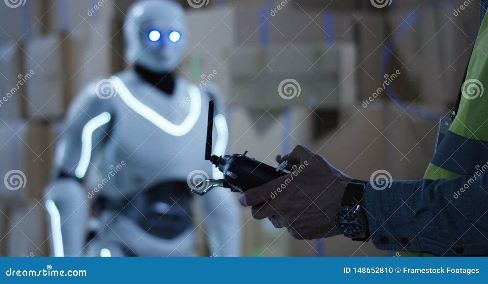 Man controlling a robot stock photo. Image of robot - 148652810
