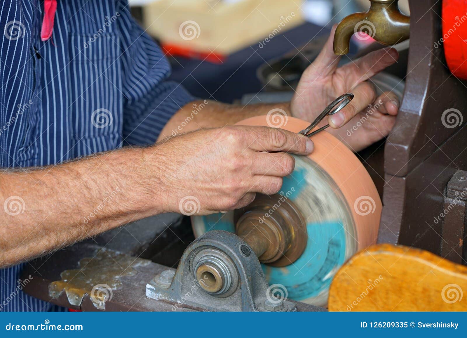 The Man Sharpens the Scissors Stock Image - Image of people, lathe ...