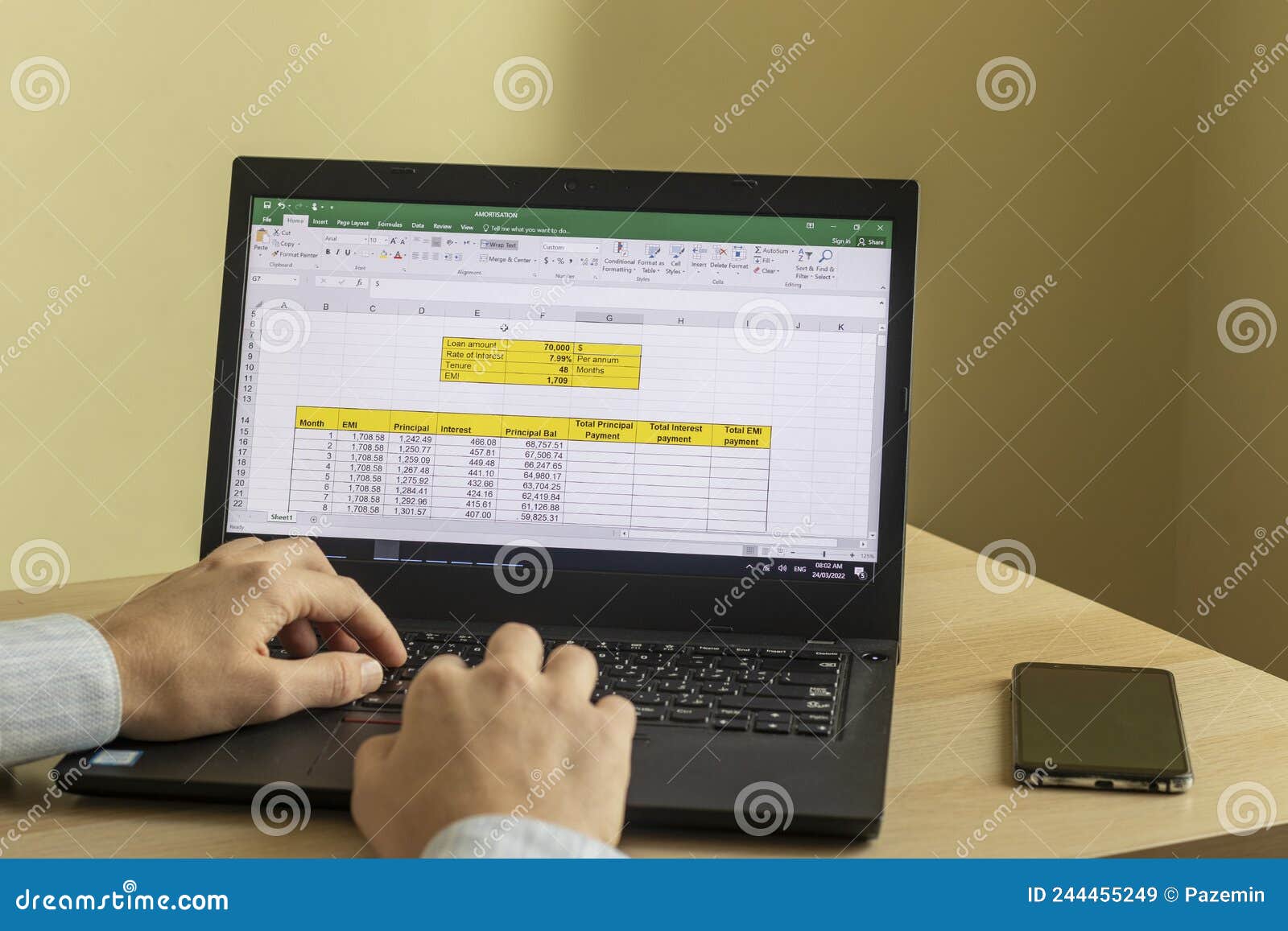 Close Up Shot of a Man Working on Computer with Excel Sheet Displaying ...