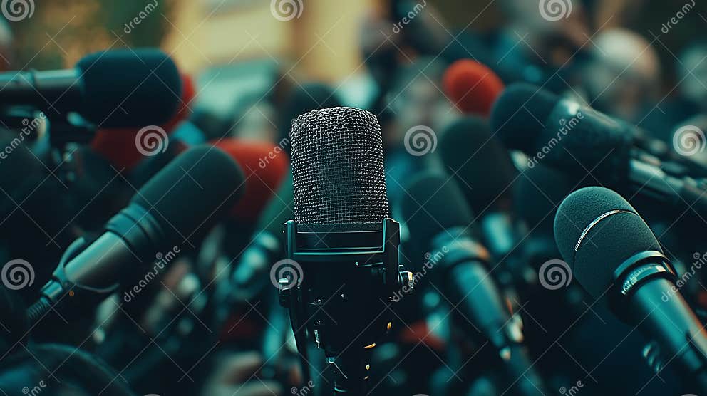 A Close-up Shot of a Microphone at a Press Interview Stock Photo ...