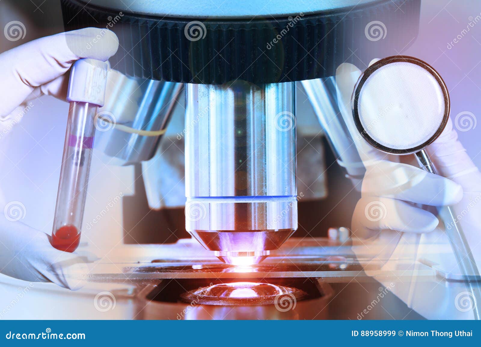 Close Up Shot of Microscope at the Blood Laboratory and Blood Testing ...
