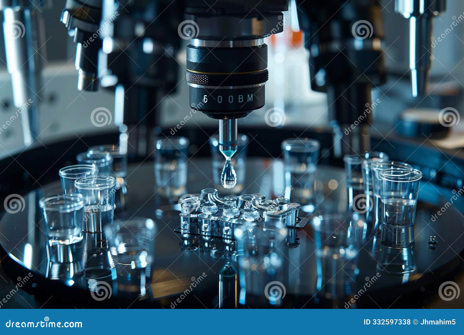 Microscope Dropping Liquid into Small Containers Stock Illustration ...