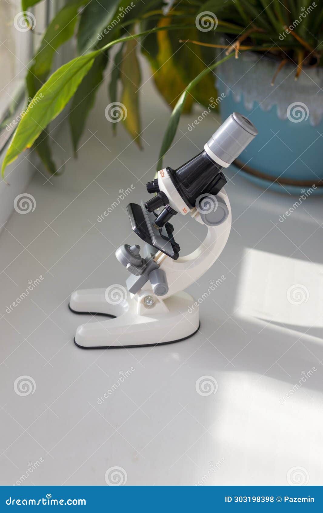Close Up Shot of the Microscope on the Window. Science Stock Photo ...