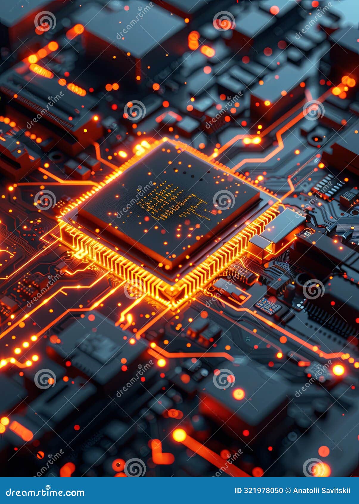 A Close-up Shot of a Modern Microprocessor or Chip, Illuminated by ...