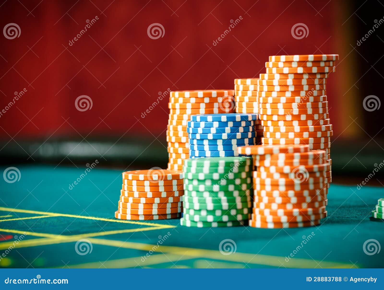 Close Up Shot of Piles of Chips on the Roulette Table Stock Photo ...