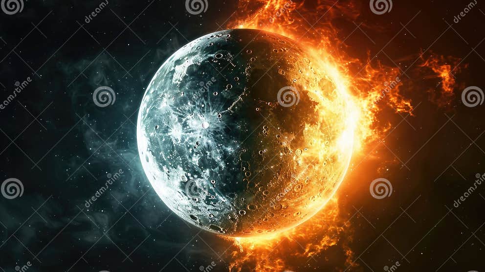 A Close-up Shot of a Planet Surrounded by Flames Stock Photo - Image of ...