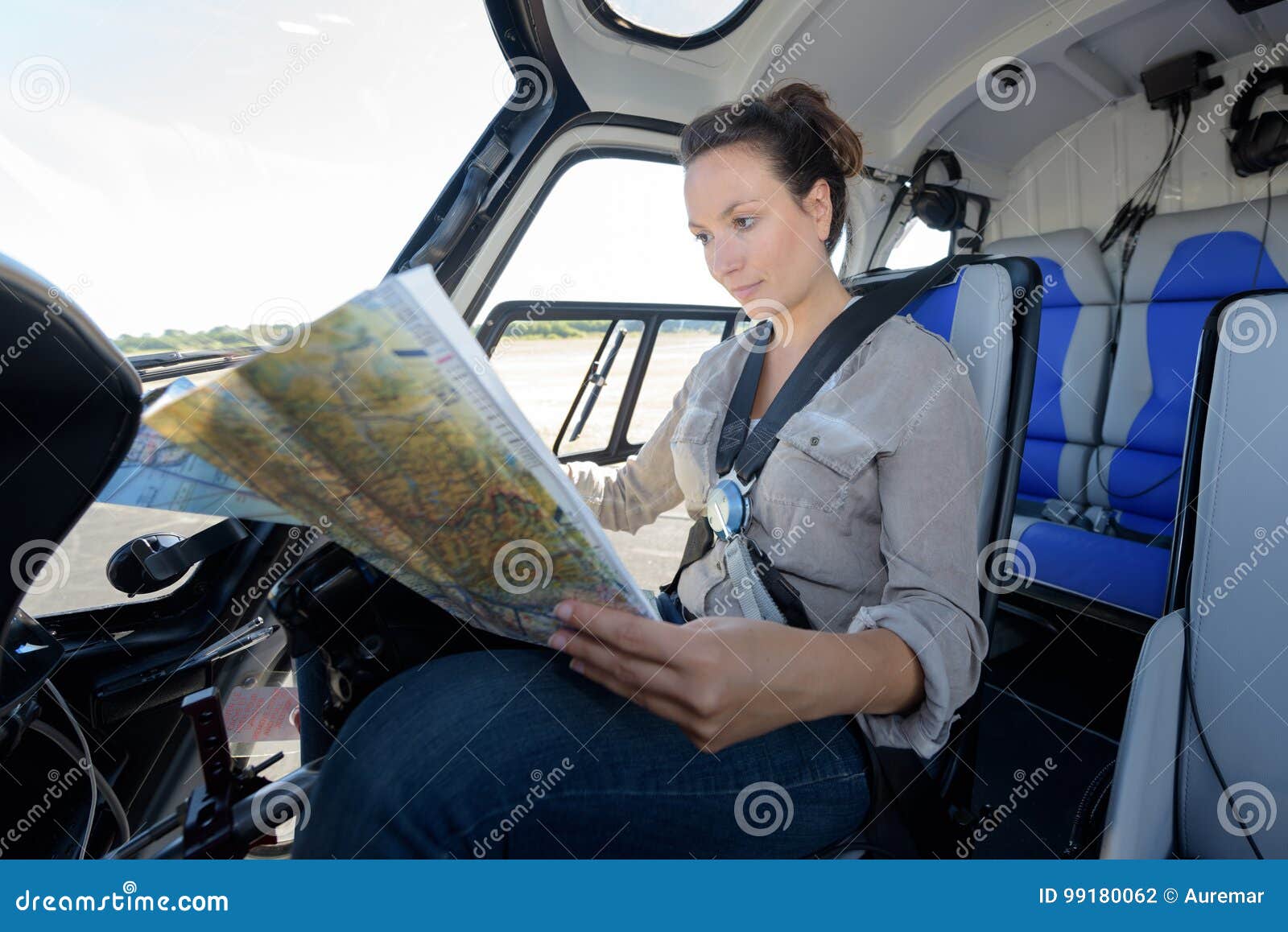Close Up Shot Pretty Helicopter Pilot Reading Map Stock Photo - Image ...