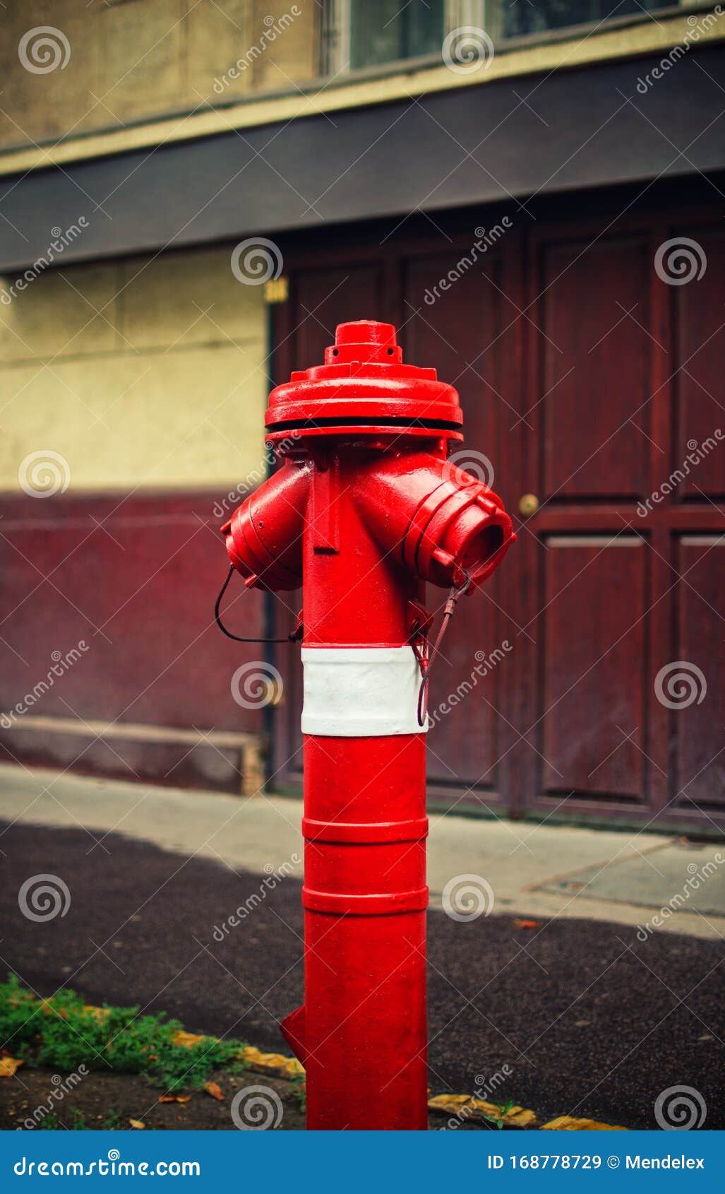 Red Fire Hydrant on a Sidewalk of a Street Stock Image - Image of hose ...