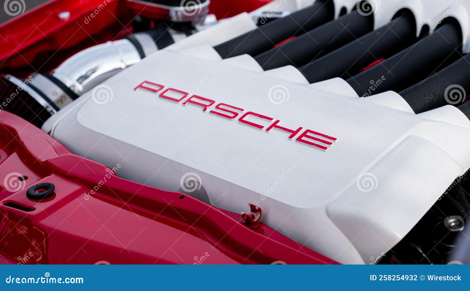Close Up Shot of a Red and White Porsche Engine Editorial Photography ...