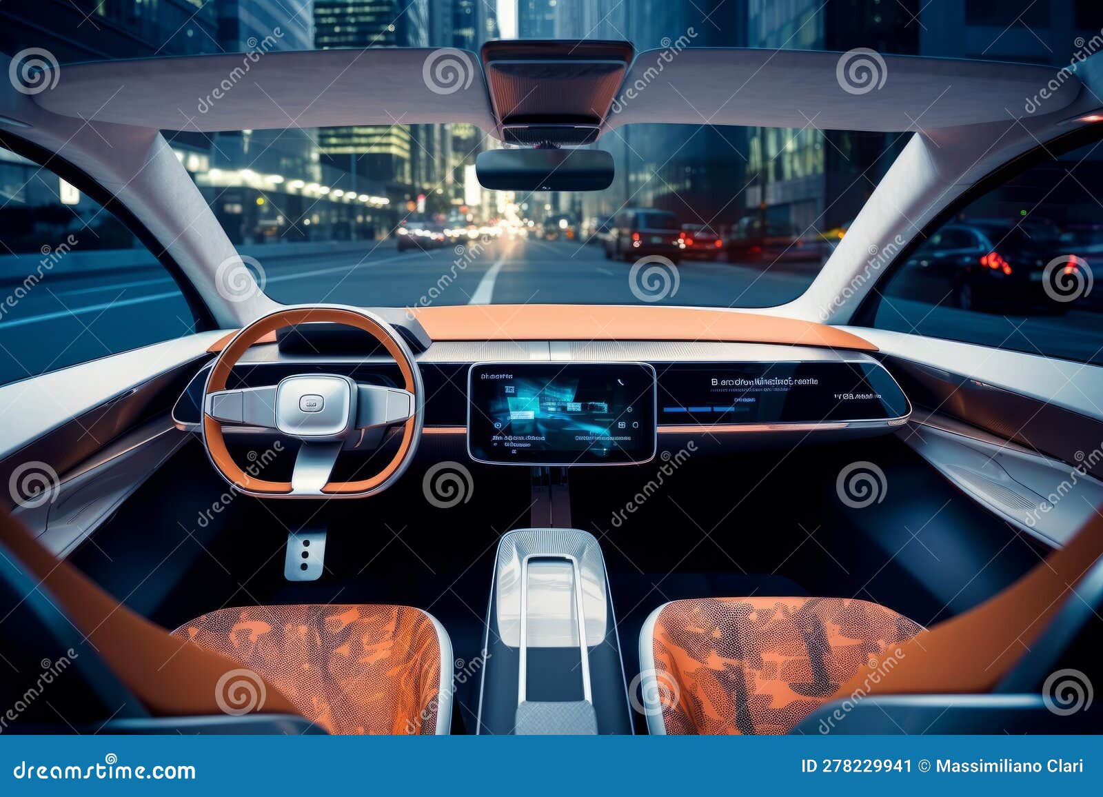 A Close-up Shot of the Self-driving Car S Interior, Showcasing the ...