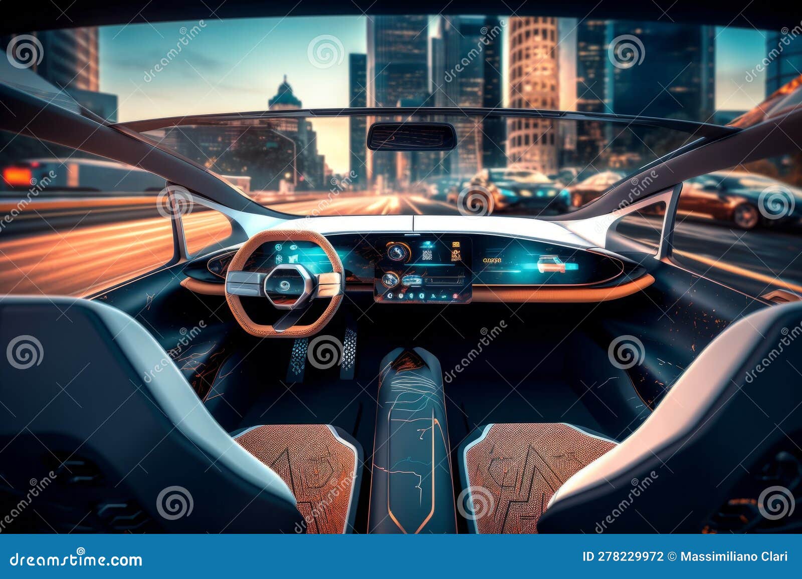 A Close-up Shot of the Self-driving Car S Interior, Showcasing the ...