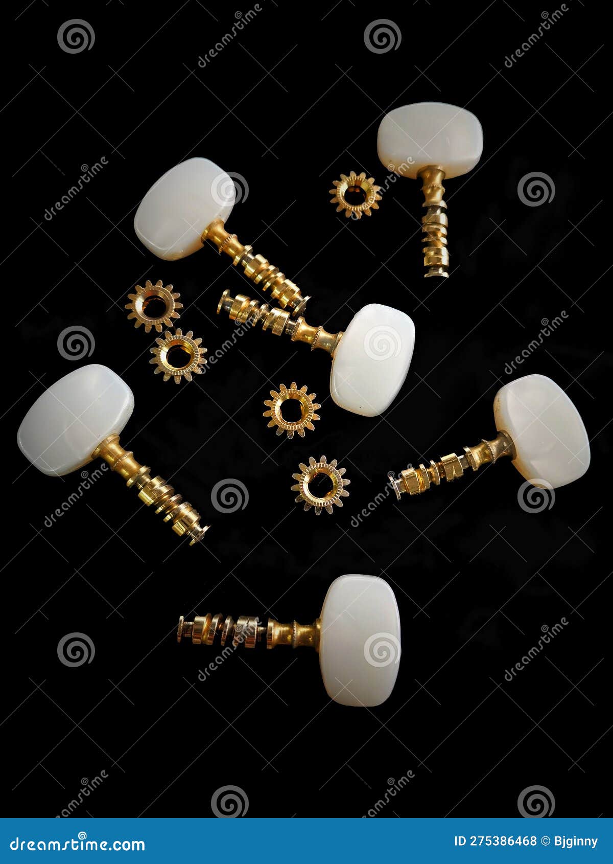 Close Up Shot of the Separate Parts of Classical Guitar Tuning Machine ...