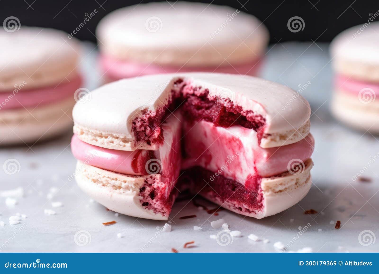A Close-up Shot of a Single Macaron with a Bite Taken Out Stock Image ...