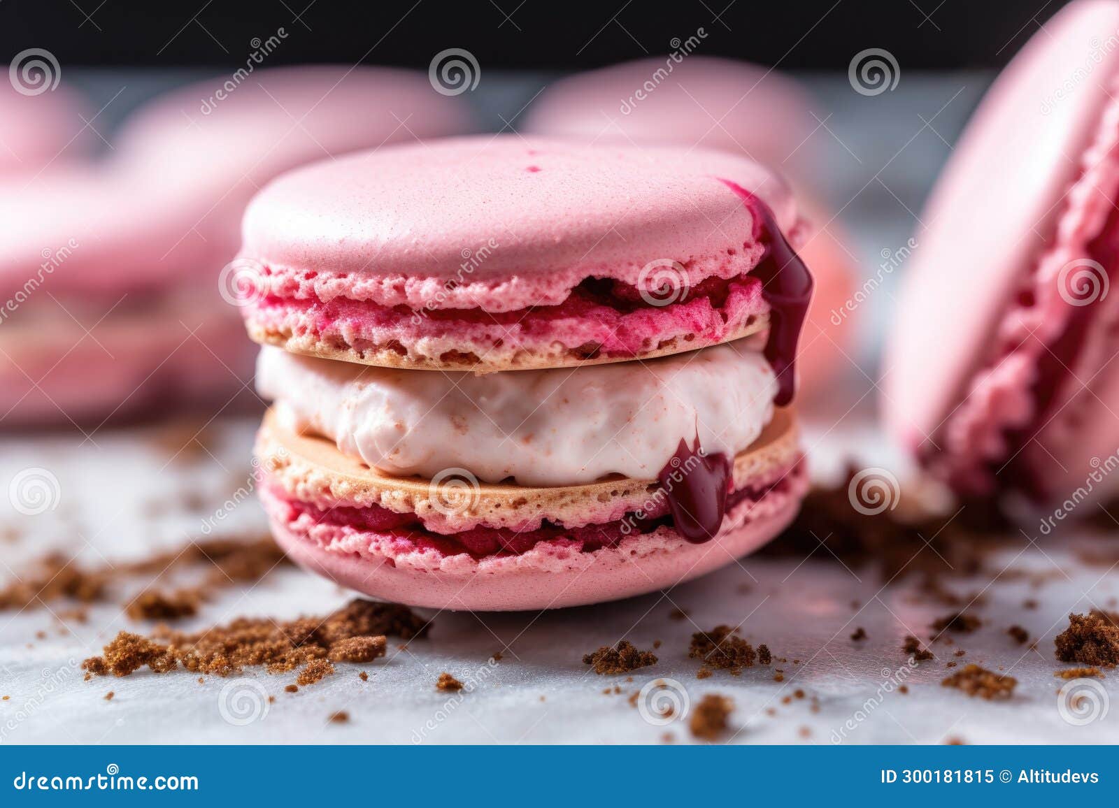 A Close-up Shot of a Single Macaron with a Bite Taken Out Stock Image ...