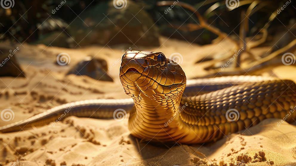 A Close-up Shot of a Snake Resting on a Sandy Surface Stock Image ...