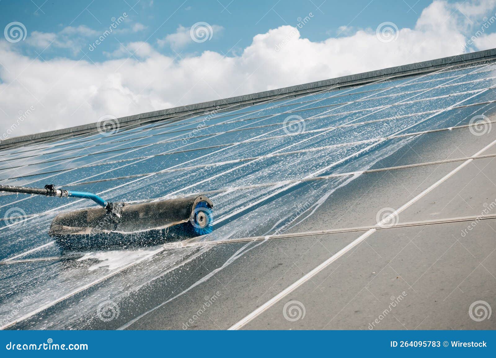 Close-up Shot of Solar System Panel Cleaning Proces Stock Image - Image ...