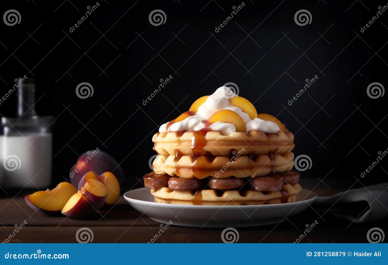 A Close Up Shot of a Stack of Fluffy Waffles with Whipped Cream ...