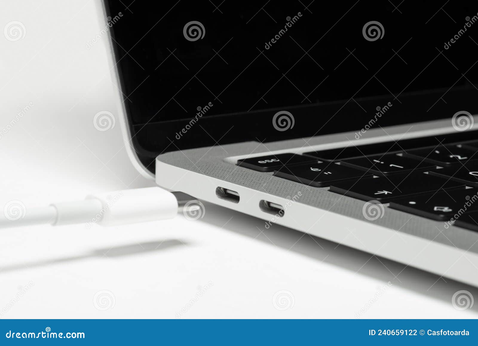 Close Up Shot of Usb C Cable Plugging To a Laptop Computer Stock Photo ...