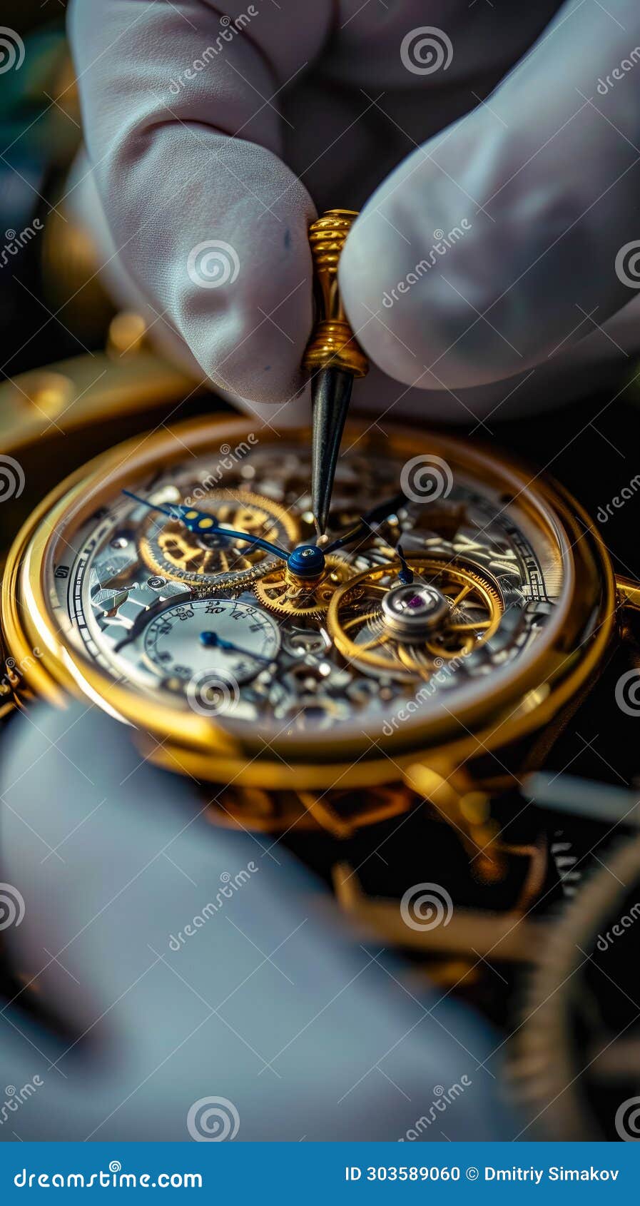 Close-up Shot of Watch Being Repaired by Gloved Stock Illustration ...