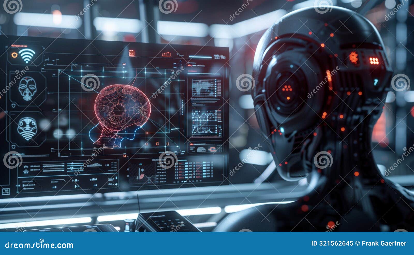 Close-up Shot of a White, Advanced Robot with a Sleek, Humanoid Design ...