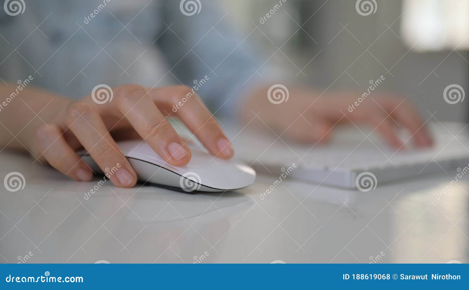 Close Up Shot Woman Hand Using Mouse and Computer Keyboard Stock Photo ...