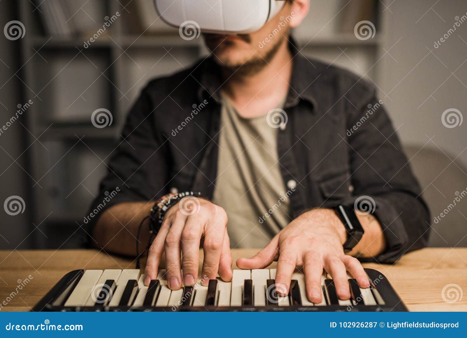 Man in Vr Goggles Using MPC Pad Stock Image - Image of stylish ...