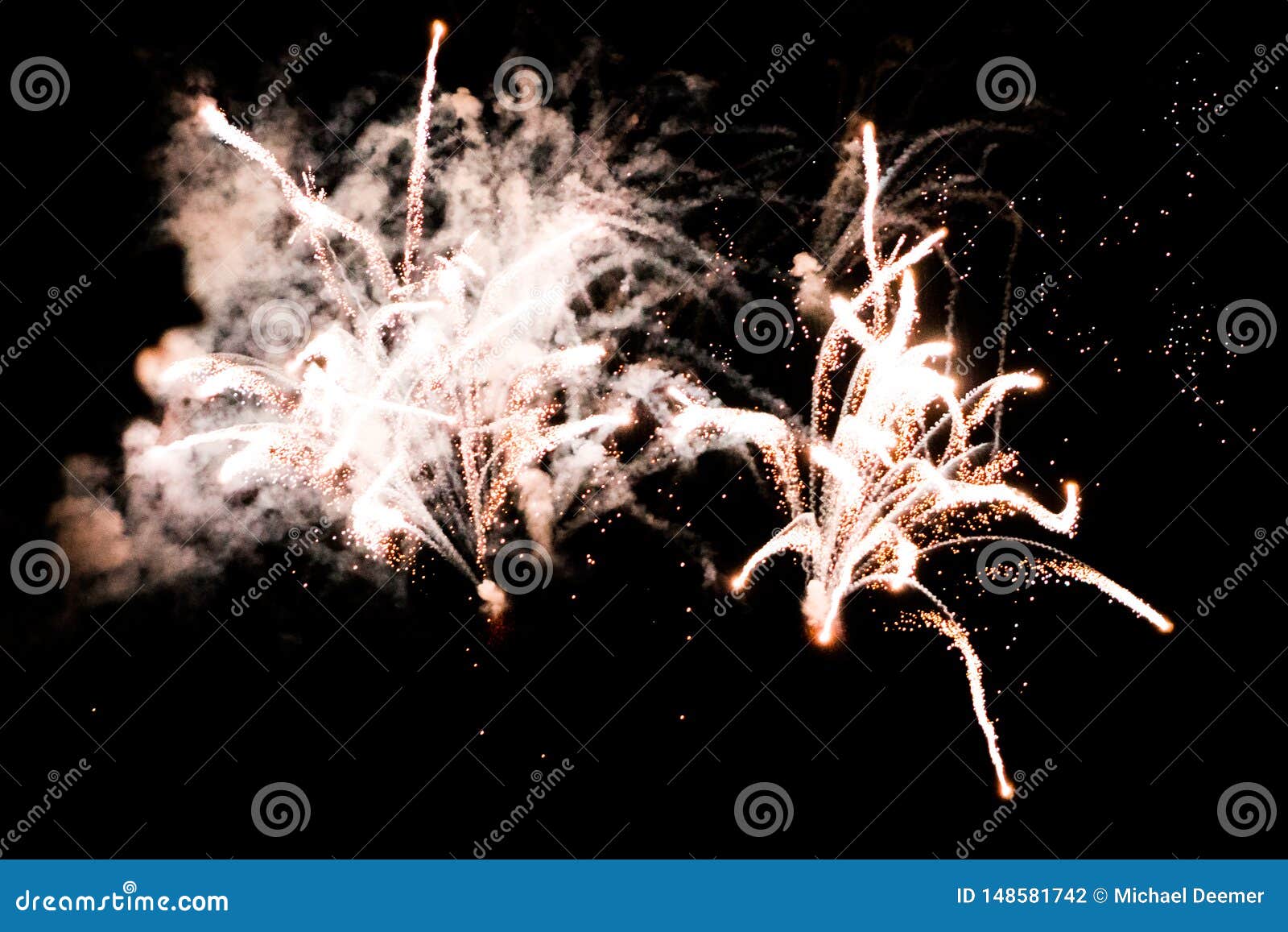 Close Up Shots of Two White Fireworks Exploding Stock Photo - Image of ...