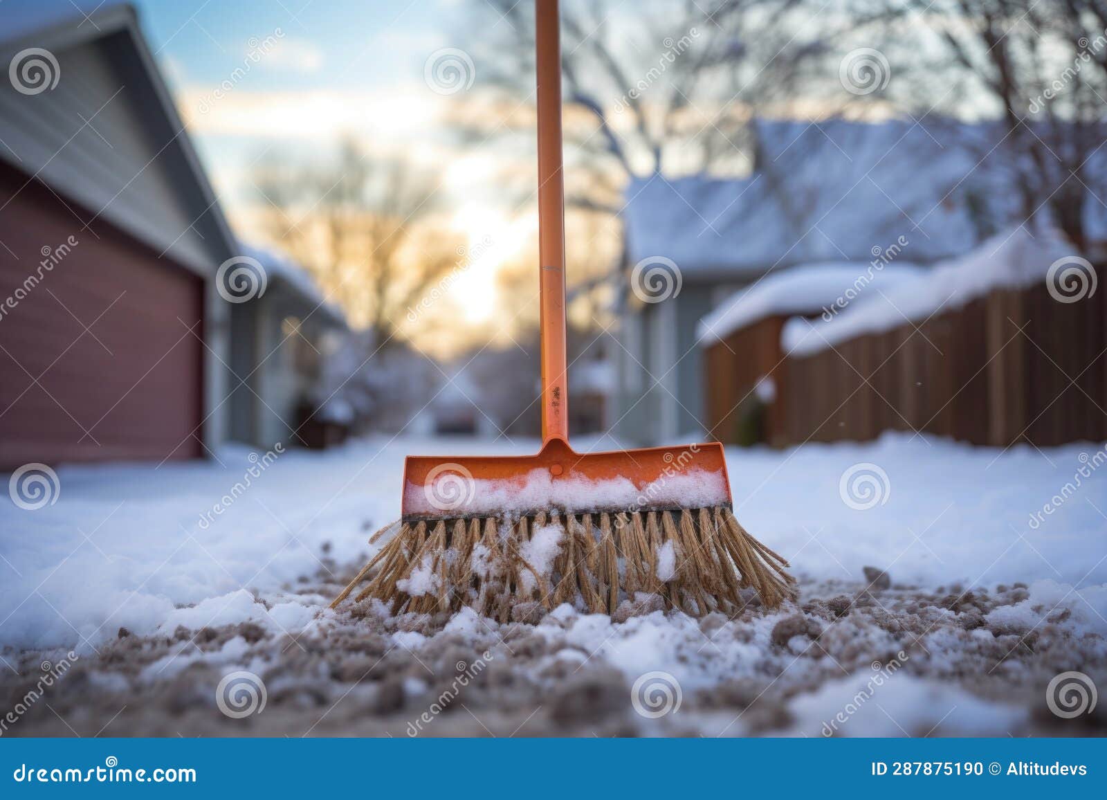 Close-up of Shovel Head Scooping Snow on Driveway Stock Illustration ...