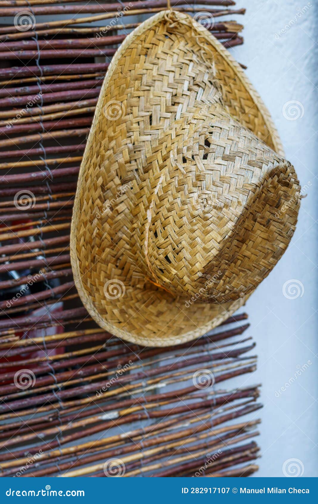 Close-up of Shutter Bamboo and Straw Hat Indoors, No People Stock Image ...
