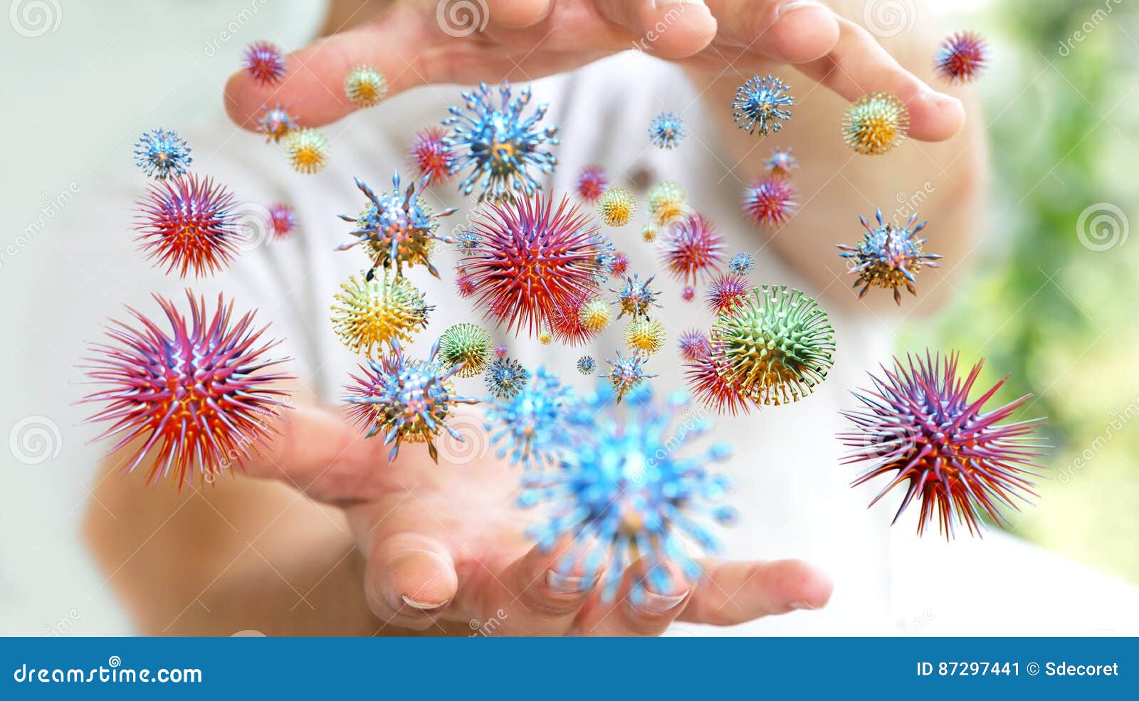 Close Up on a Sick Man Hand Transmitting Virus 3D Rendering Stock ...