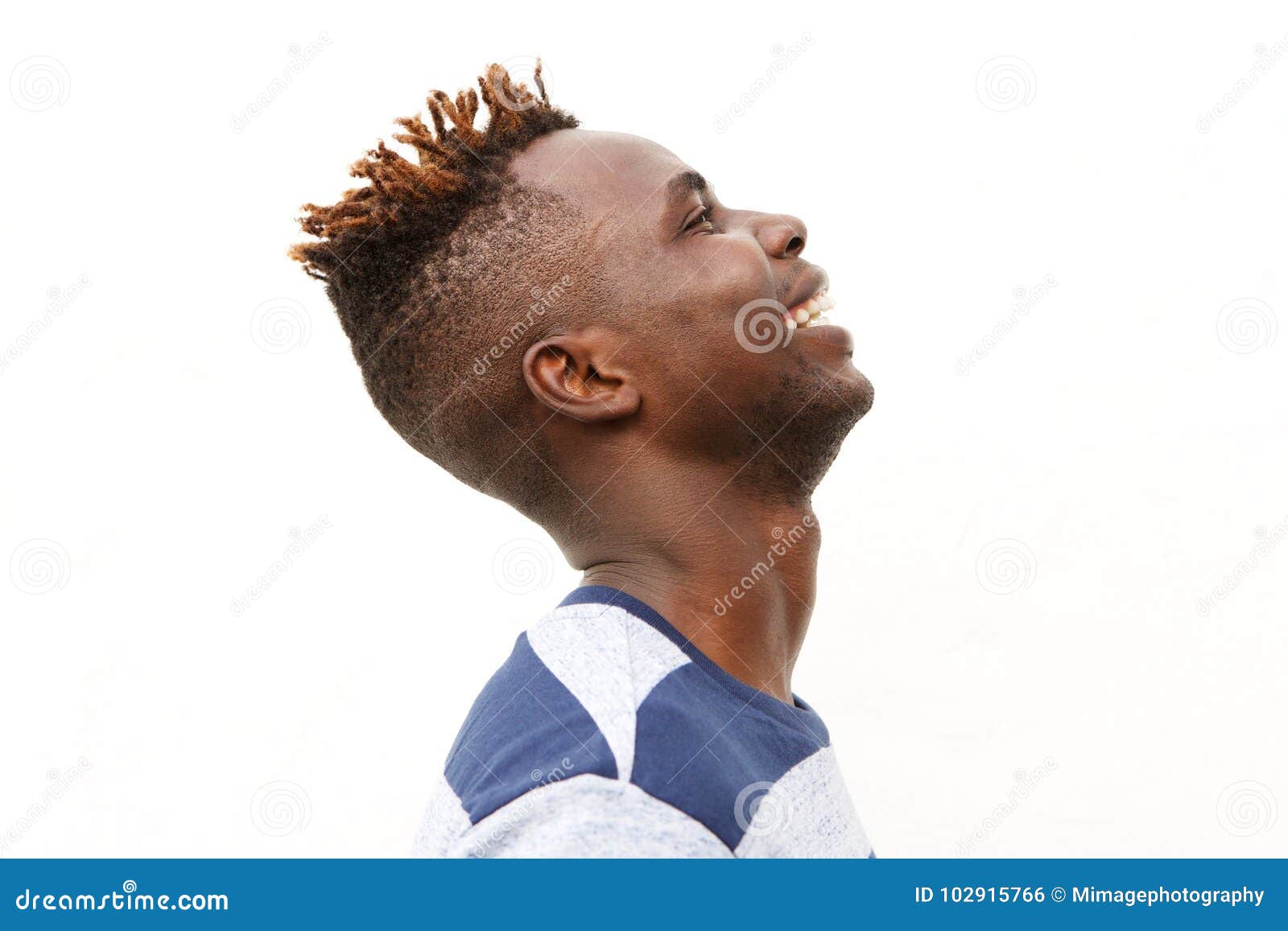 Close Up Side Portrait Handsome Afro Young Man Laughing Against White ... Close Up Side Portrait Handsome Afro Young Man Laughing Against White ...