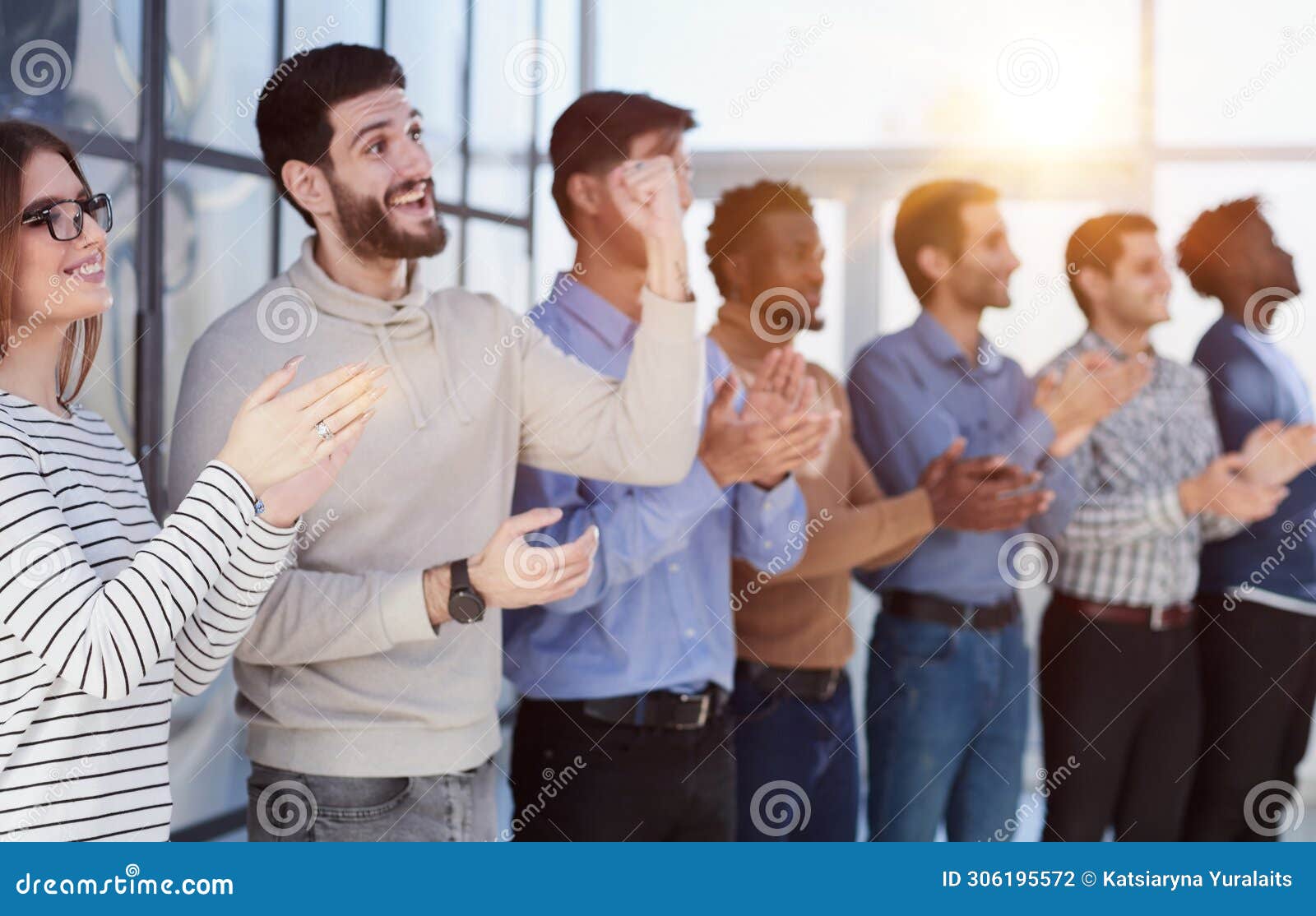 Close Up Side Profile, Different Participants Business People Stand and ... Close Up Side Profile, Different Participants Business People Stand and ...