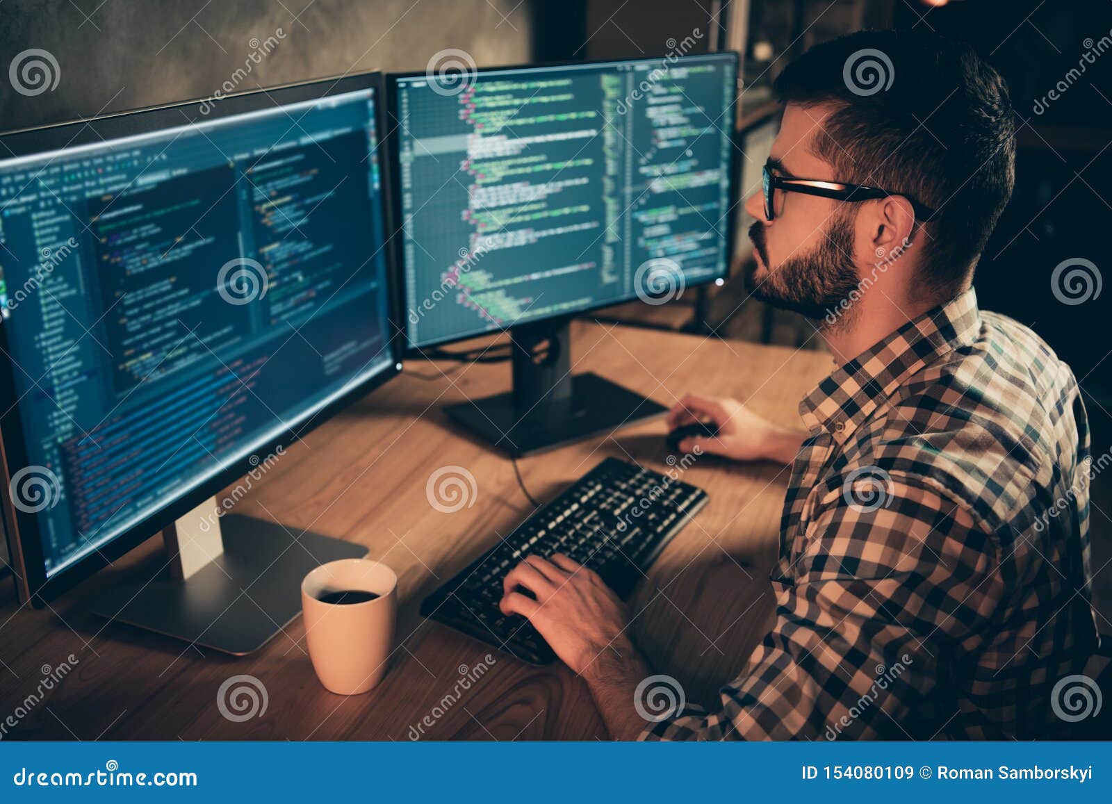 Close Up Side Profile Photo Handsome he Him His Guy Brainstorming ...