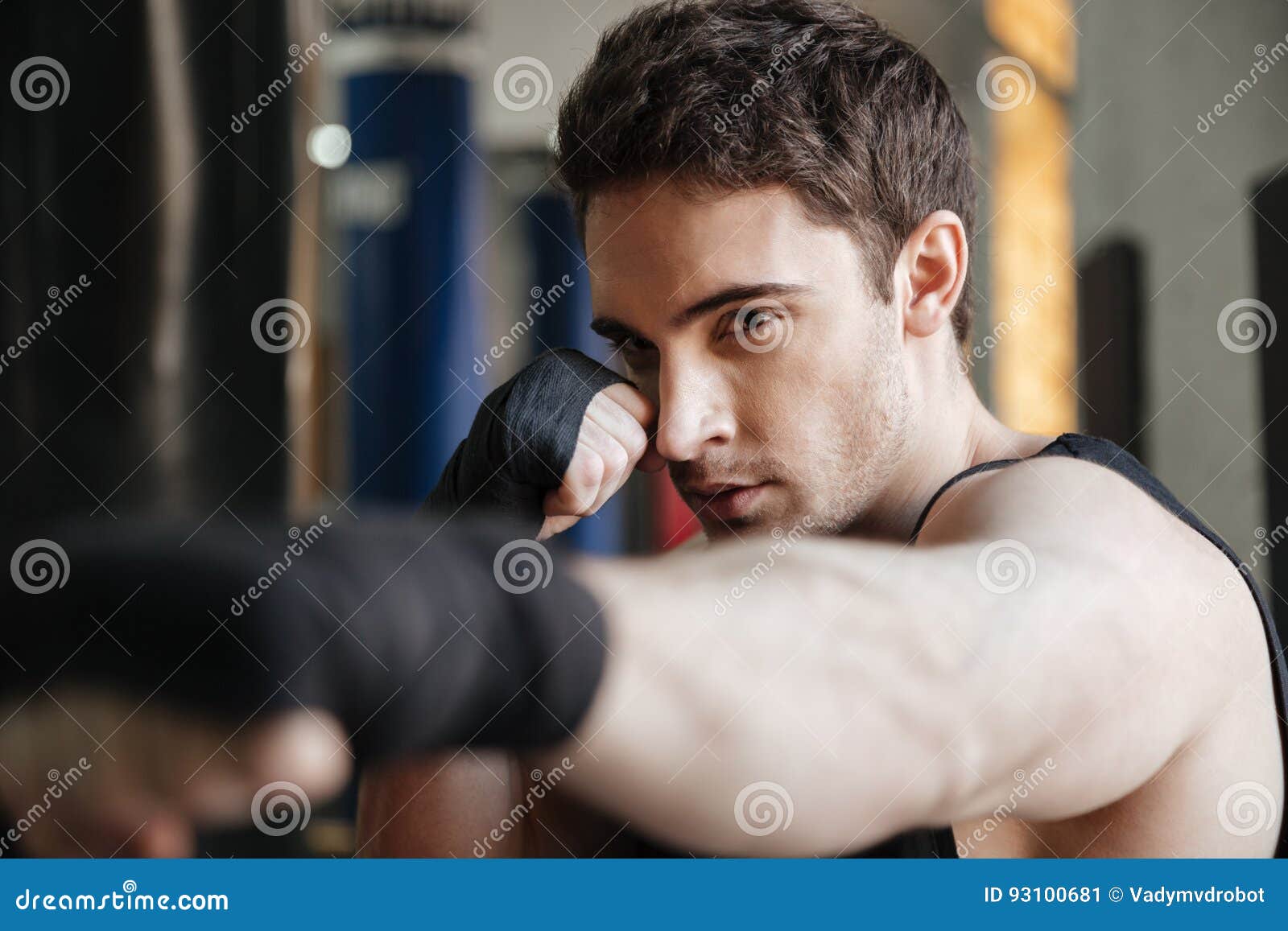 Close Up Side View of Boxer Training in Gym Stock Image - Image of body ...