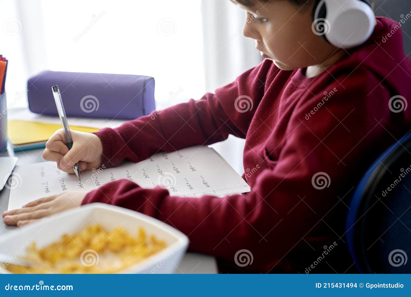 Close Up Side View of Boy Doing Math Homework Stock Photo - Image of ...