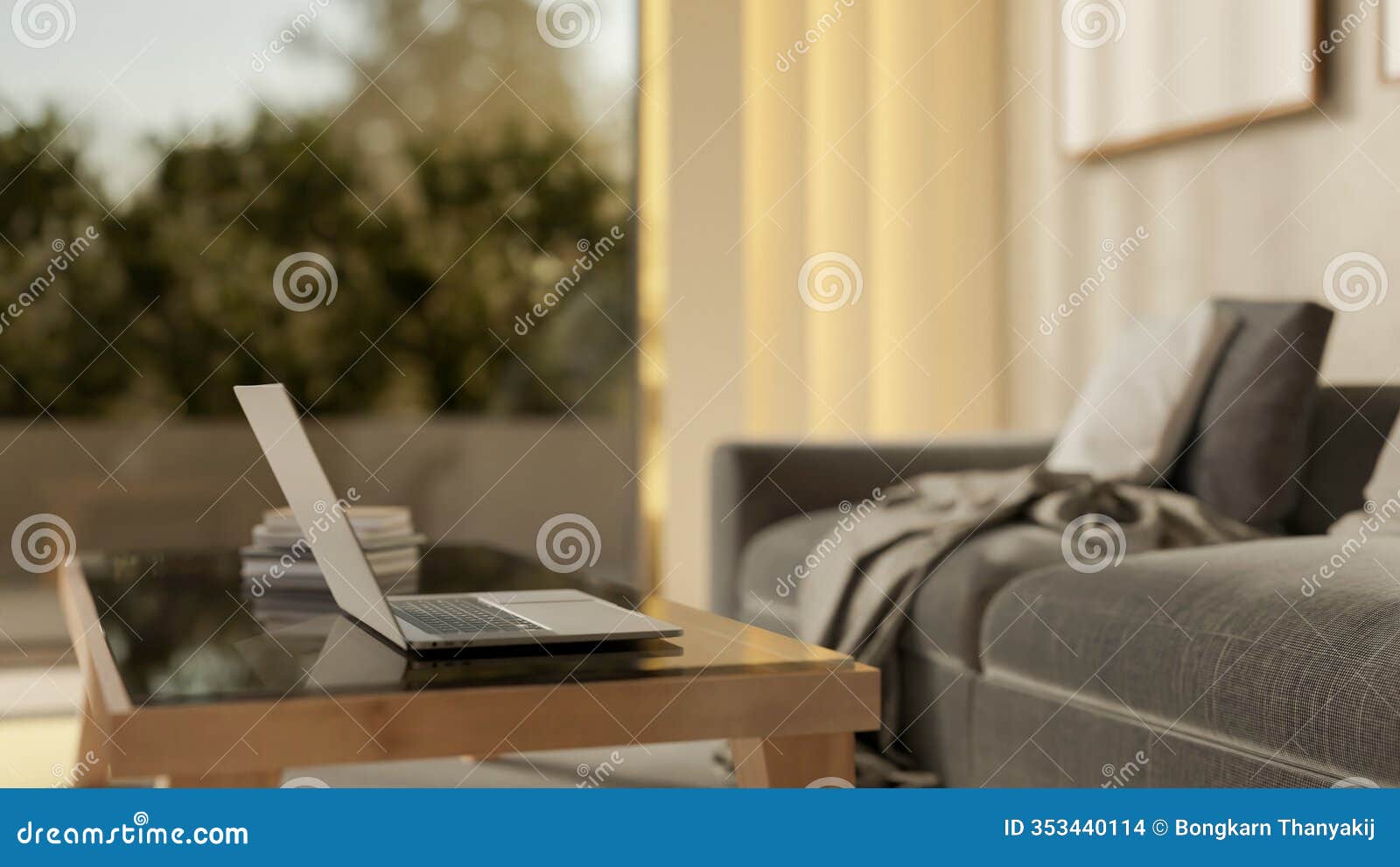 A Close-up Side View of a Laptop on a Coffee Table in a Modern and ...