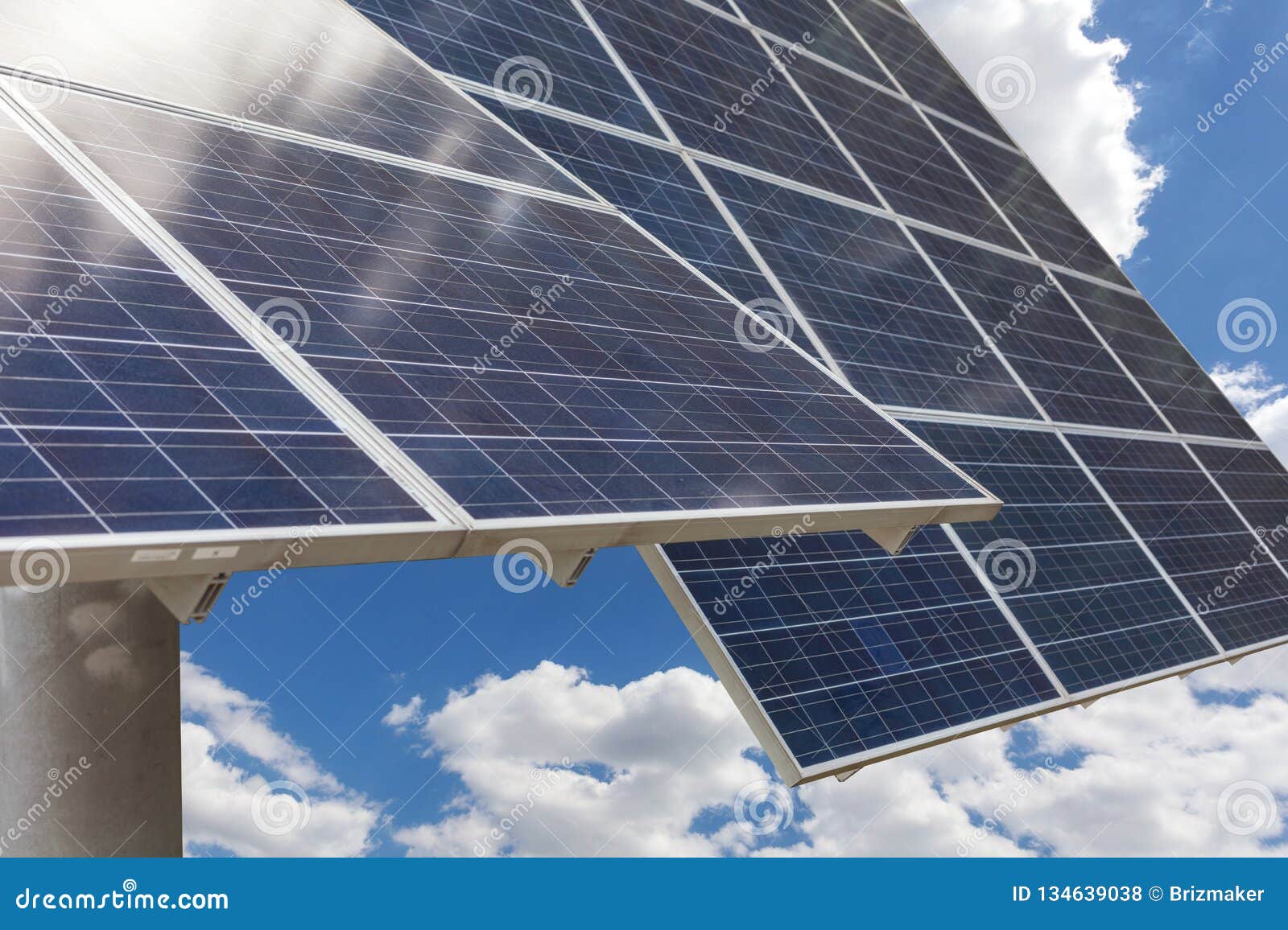 Close Up Side View Photo of Two Solar Panel on Cloud Beautiful Blue Sky ...
