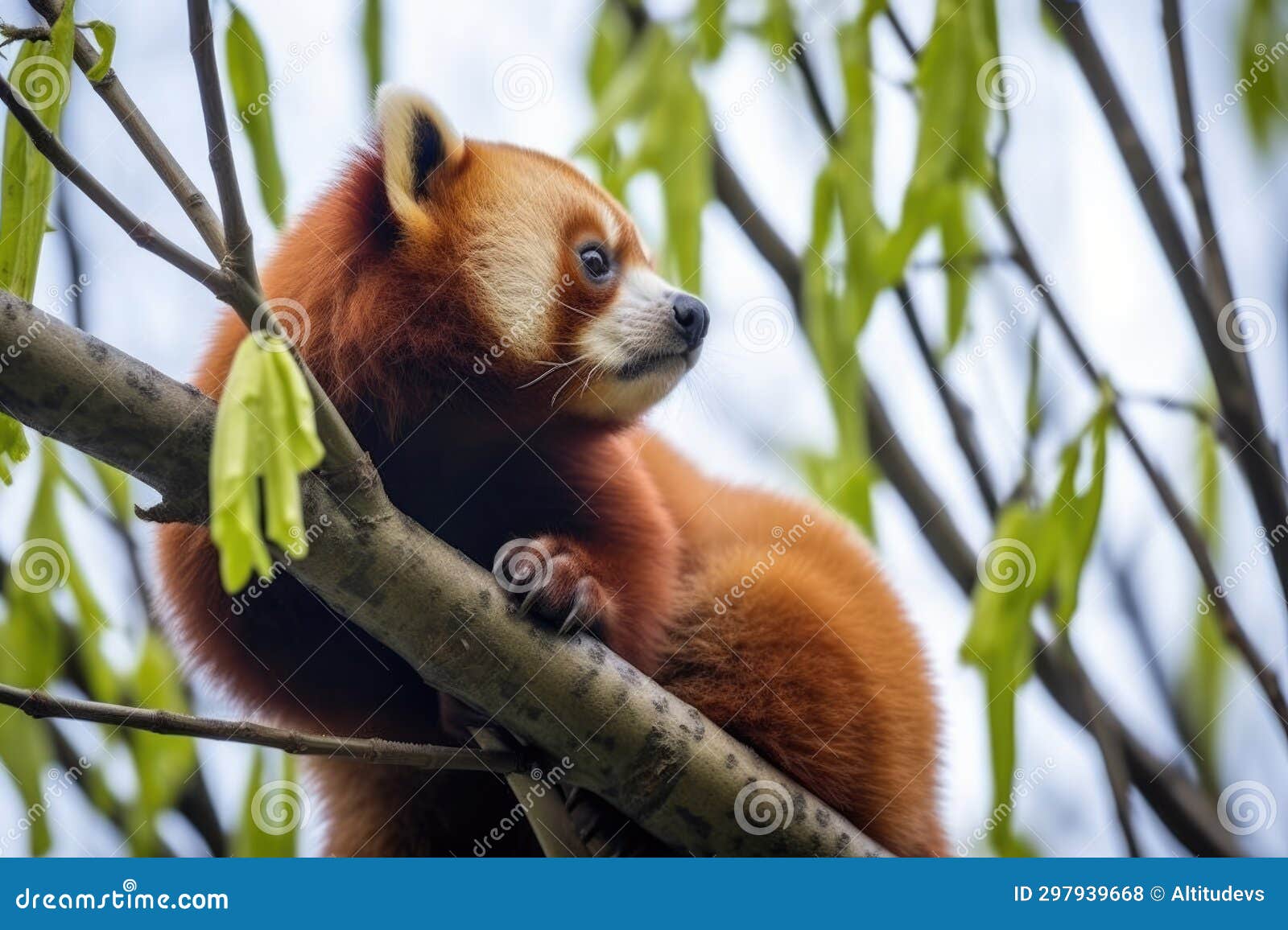 A Close-up Side View of a Red Panda in Tree Branches Stock Photo ...