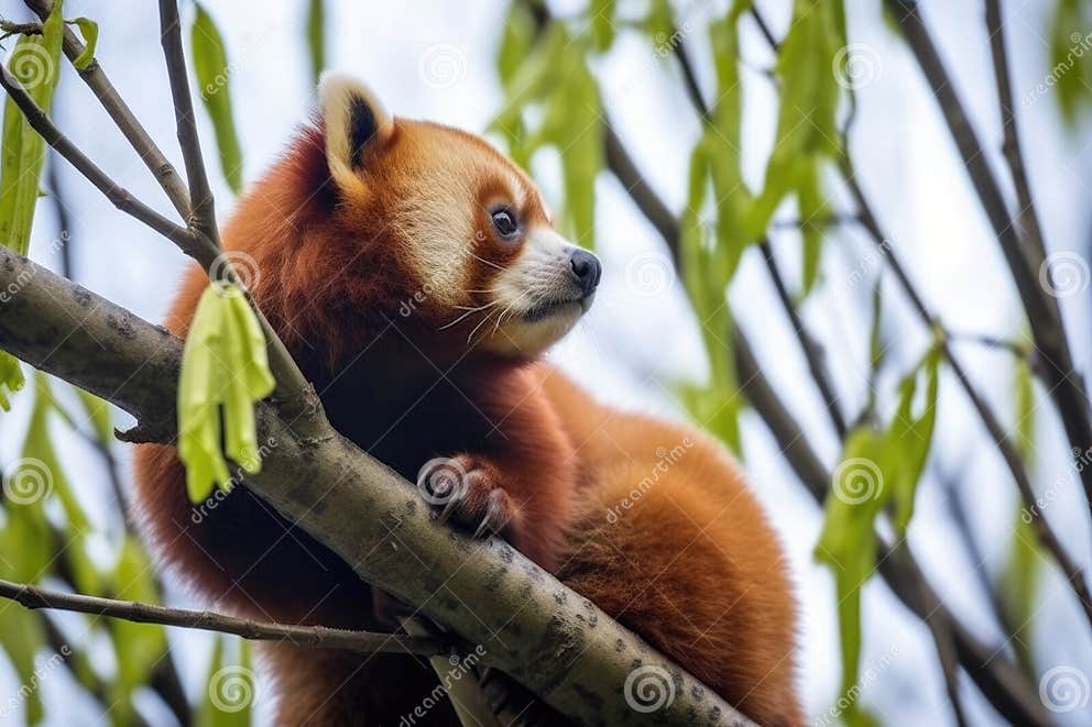 A Close-up Side View of a Red Panda in Tree Branches Stock Photo ...