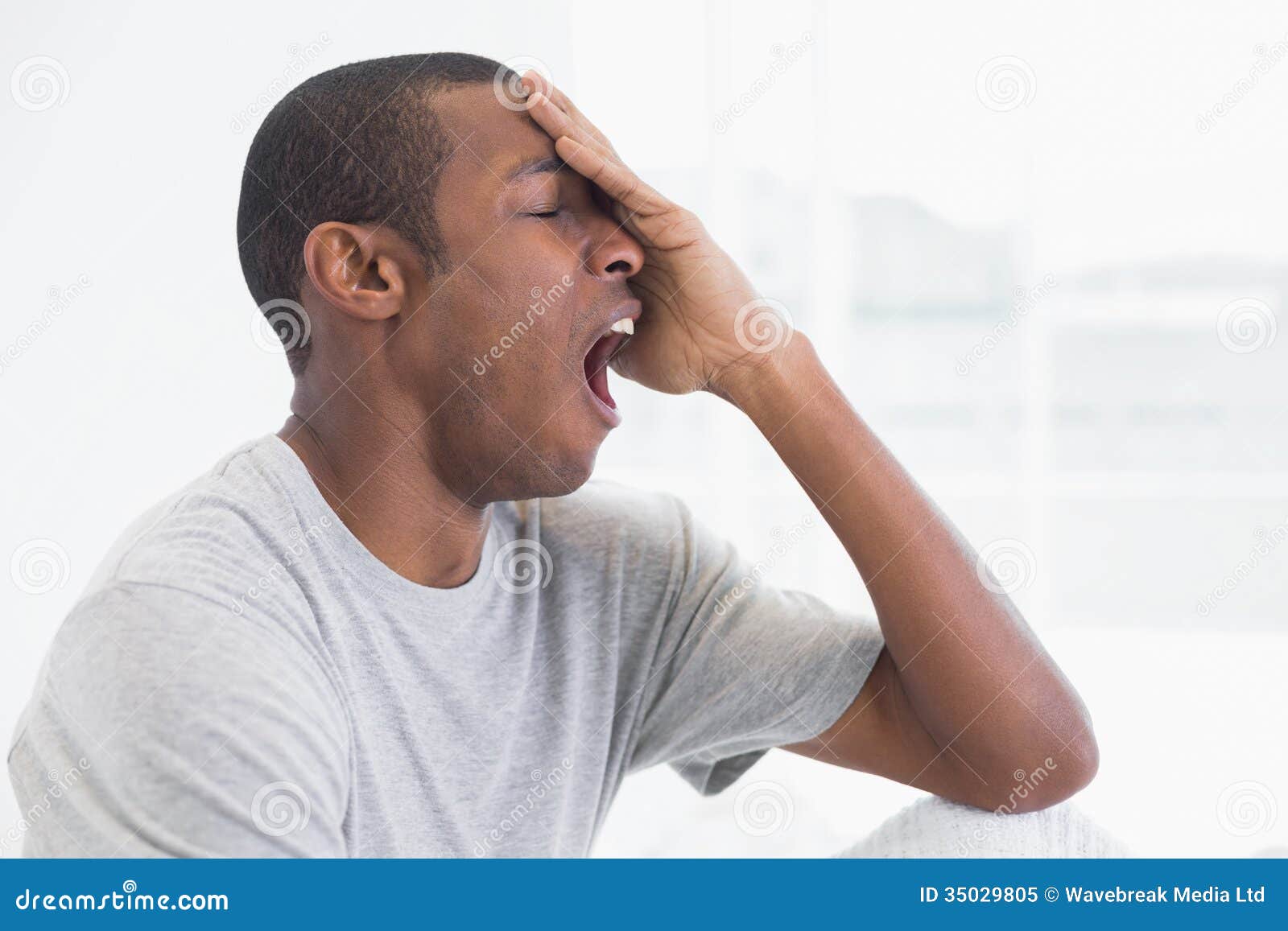 Close Up Side View of Young Afro Man Yawning Stock Image - Image of ...