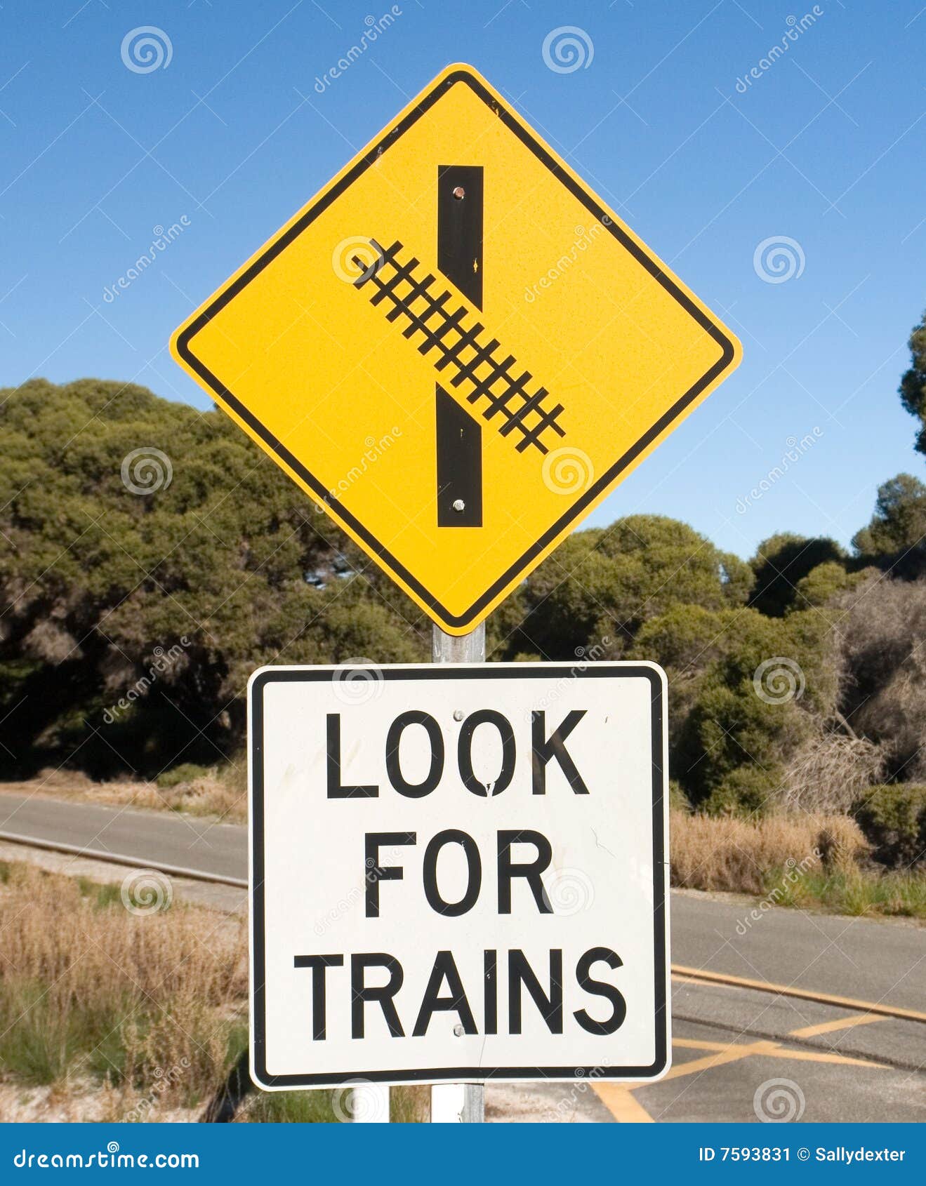Close Up Sign Look for Trains Stock Image - Image of warn, traffic: 7593831