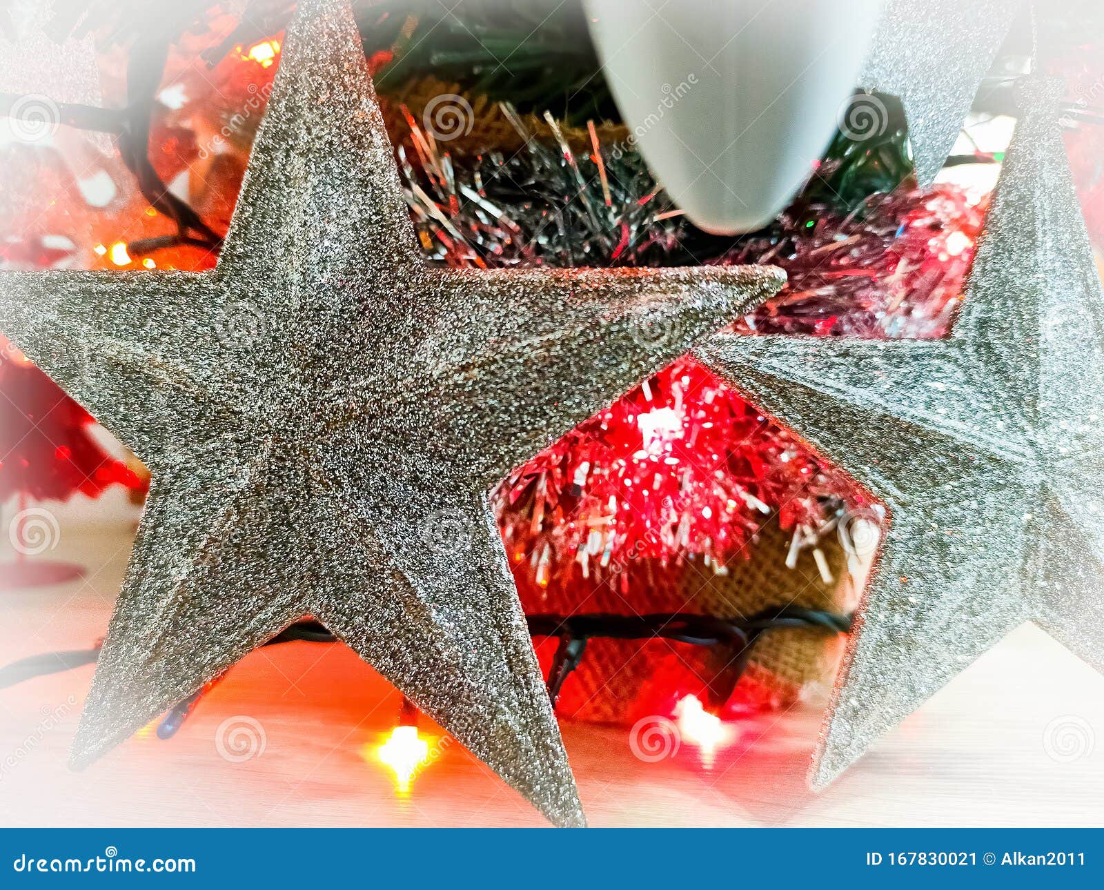 Silver Stars on a Christmas Tree Stock Image - Image of decoration ...