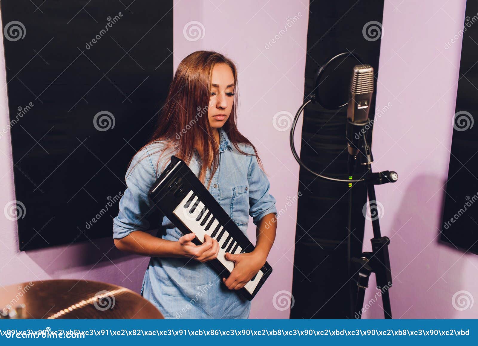 Close Up of a Singer Recording a Track in a Studio. Stock Photo - Image ...
