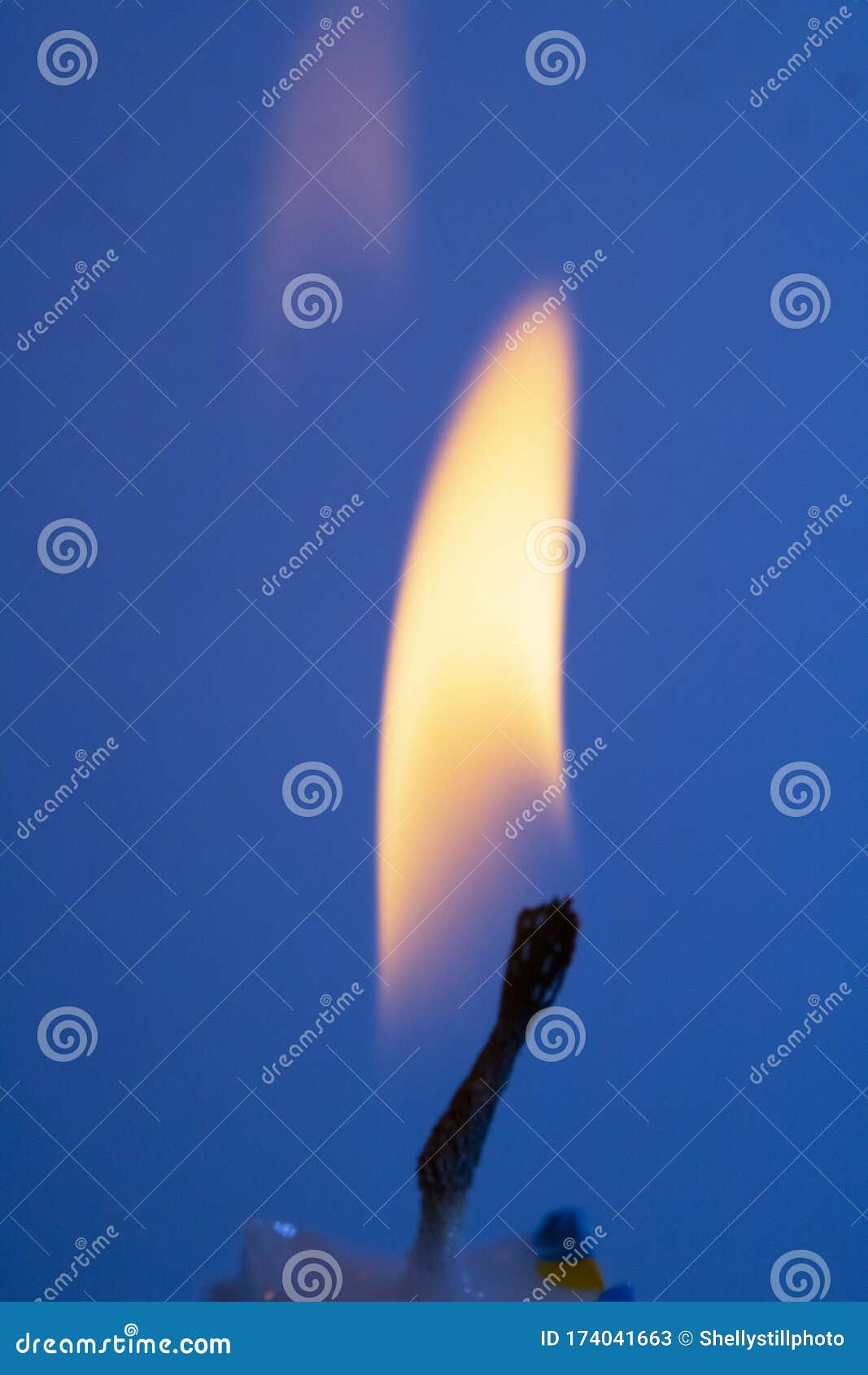 A Close Up of a Single Candle Flame and Wick on Coloured Background ...