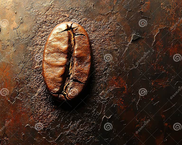 Close-Up of a Single Coffee Bean on Textured Dark Surface, Highlighting ...