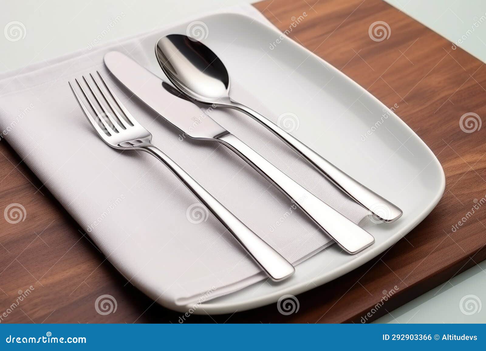Close-up of a Single Cutlery Set on Empty White Table Stock Photo ...