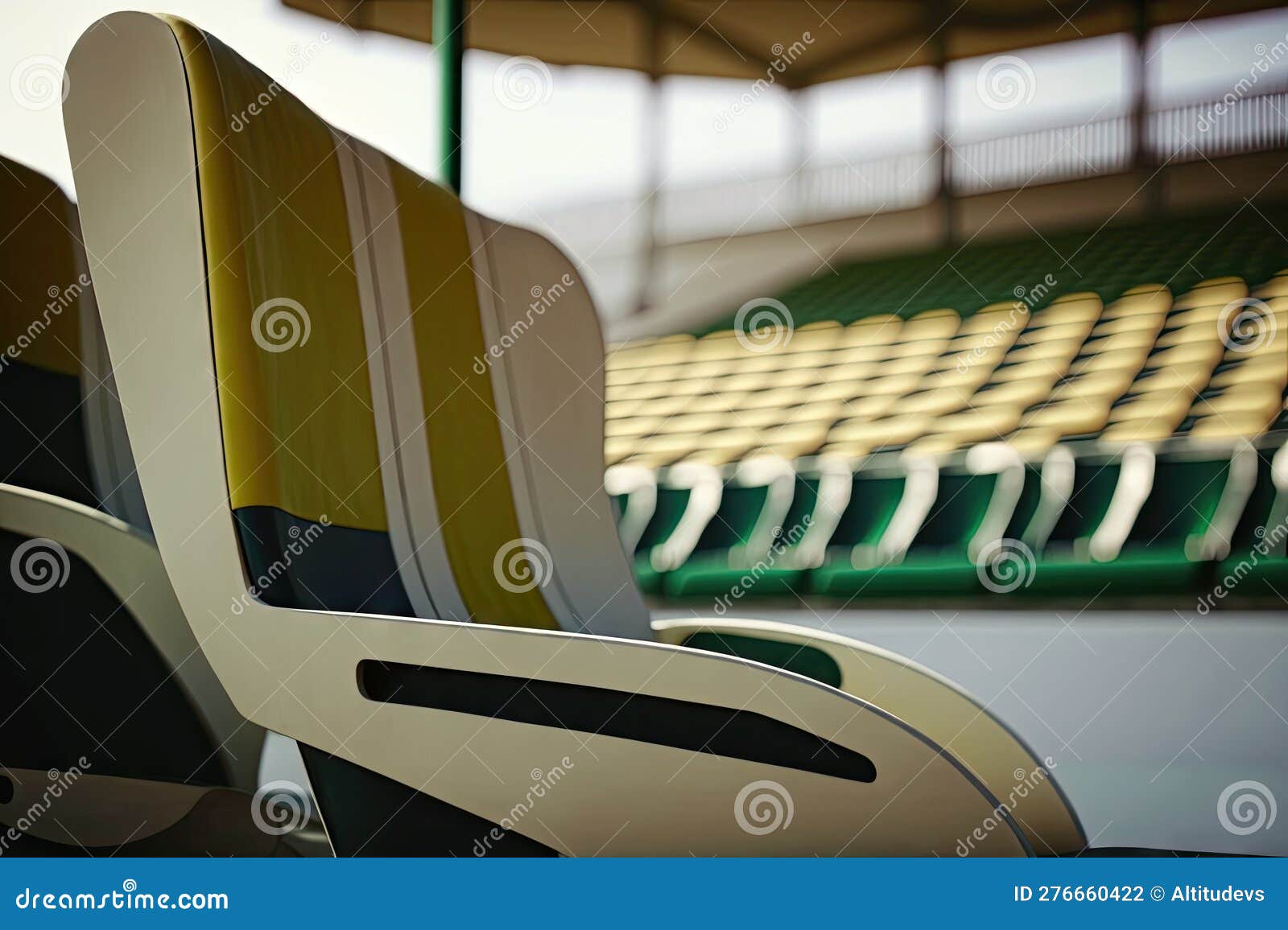 Close-up of a Single Seat, with the View of the Grandstand and Stadium ...