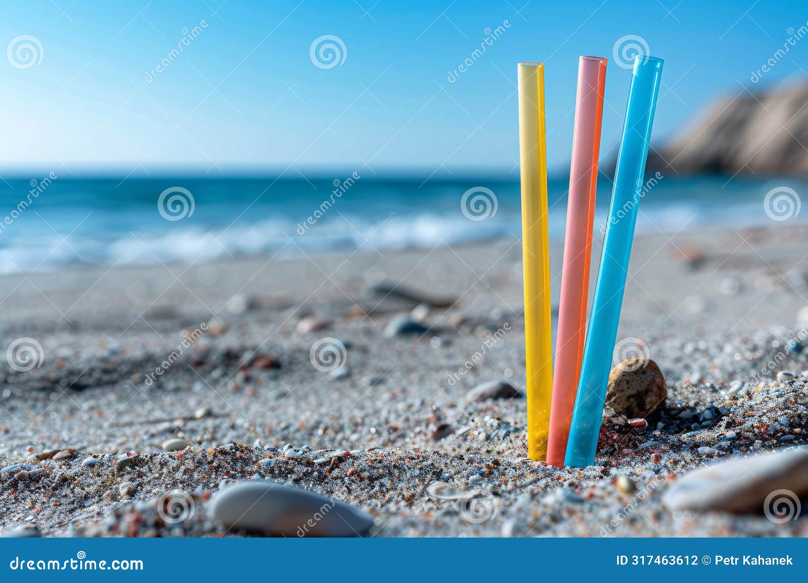 Close-up of a Single-use Plastic Straw on a Beach, Symbolizing ...