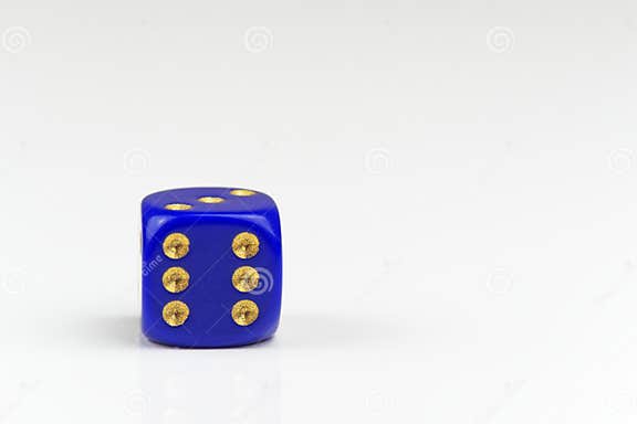 Six Points on Single Blue Dice Isolated on White Background Stock Photo ...