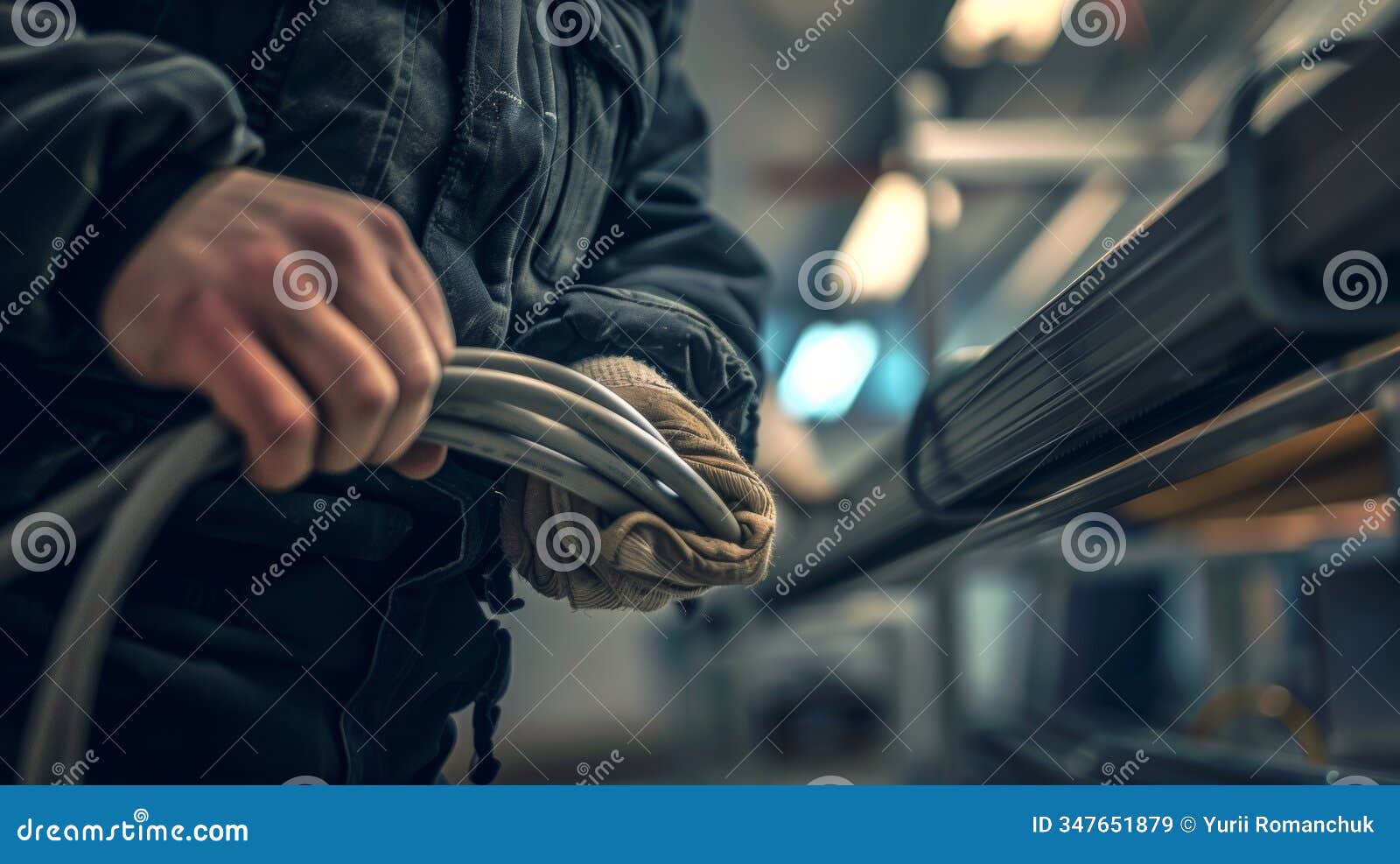 Skilled Electrician Expertly Navigating Through Cables, Efficiently ...